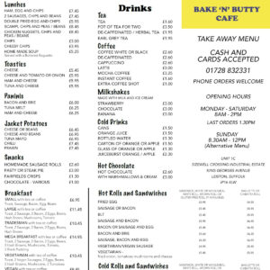 Menu – Bake N Butty Cafe
